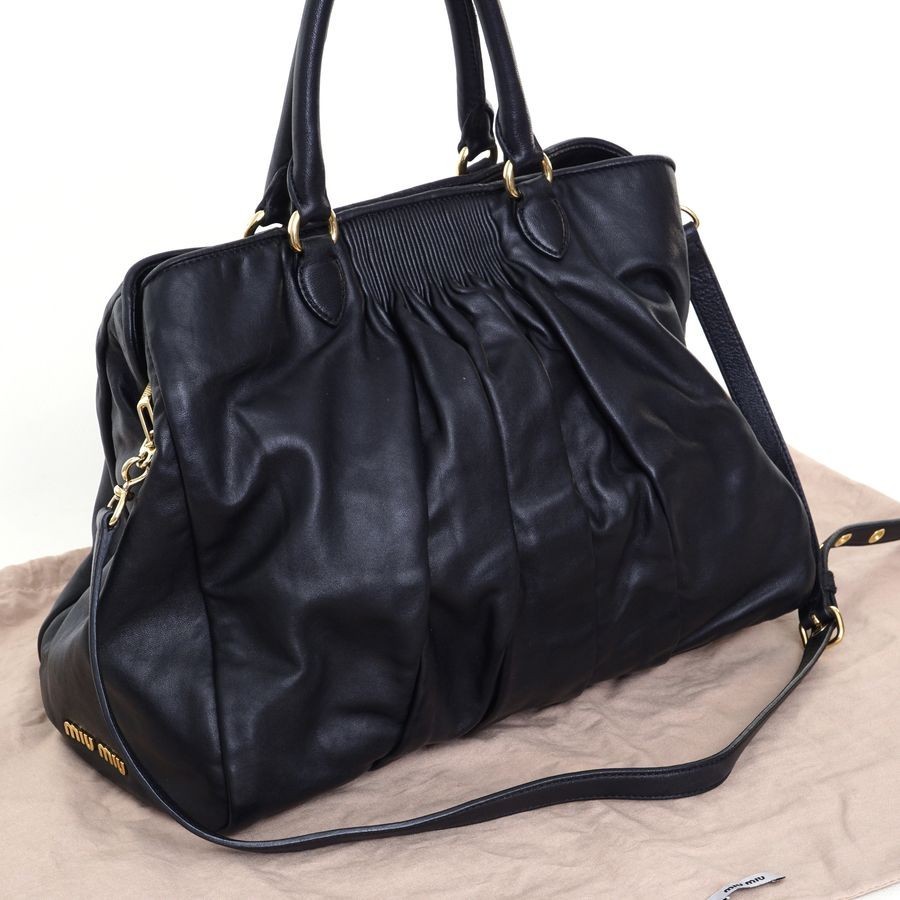 極 ミュウミュウ miumiu オールレザー 2WAY ショルダーバッグ ハンドバッグ 斜めかけ 手提げ ブラック 黒 レディース E0261 ...