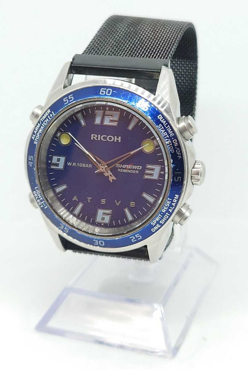 BK-1609 RICOH SHREWD REWINDER ATSVB 660001 メンズ 腕時計 クォーツ シュルード 青文字盤 ...