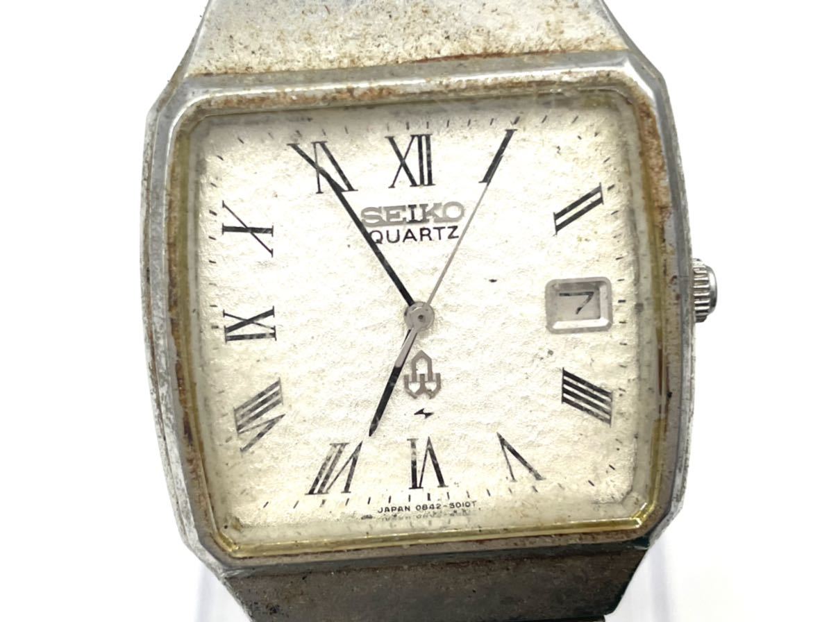 SEIKO セイコー 0842-5010 スクエア ホワイト系文字盤 デイト ローマン QZ 腕時計 類似品多数出品中 同梱可能(セイコー ...