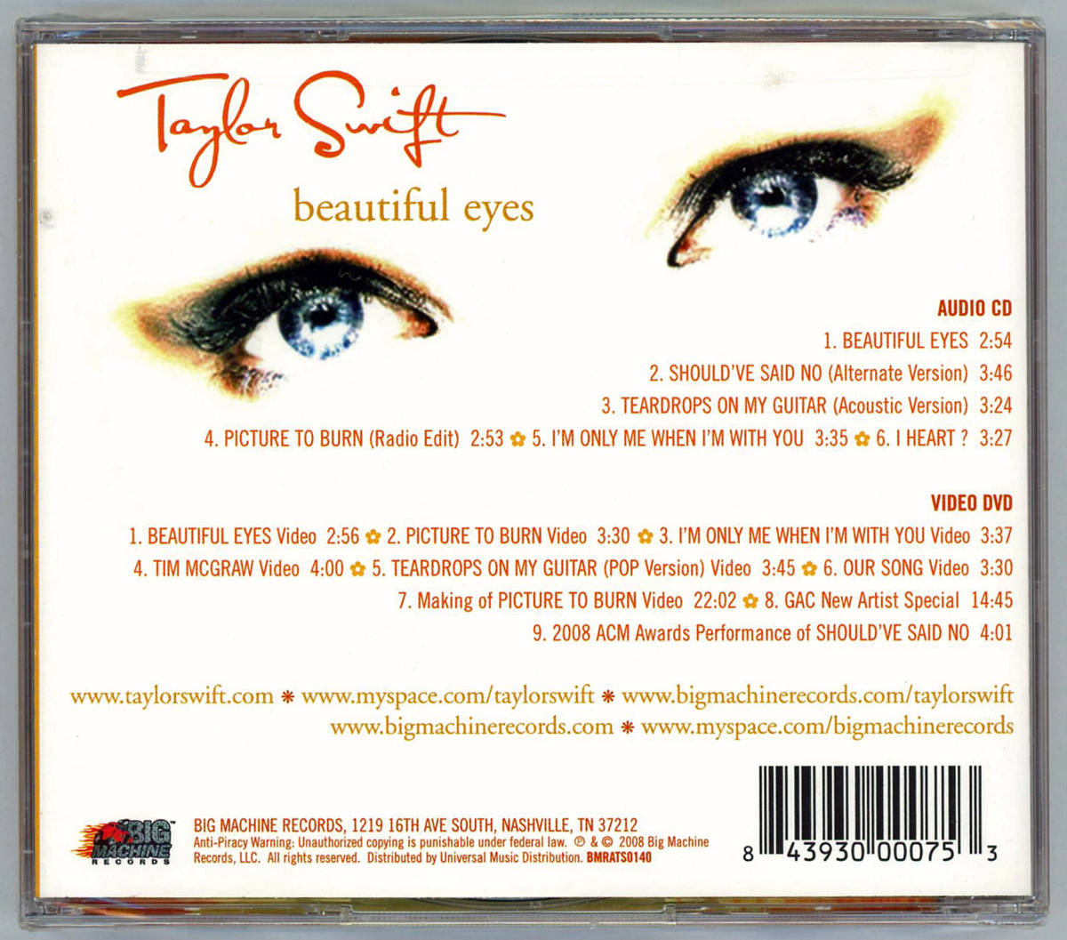 TAYLOR SWIFT テイラースウィフト : Beautiful Eyes CD+DVD 米ウォルマート限定盤 廃盤特典付(その他)｜売買 ...