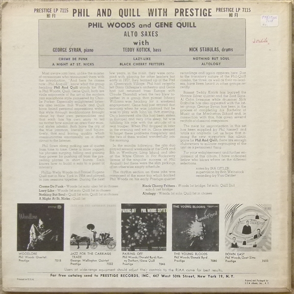 オリジナル PHIL & QUILL WITH PRESTIGE / Phil Woods Gene Quill quintet RVG/深溝 ...