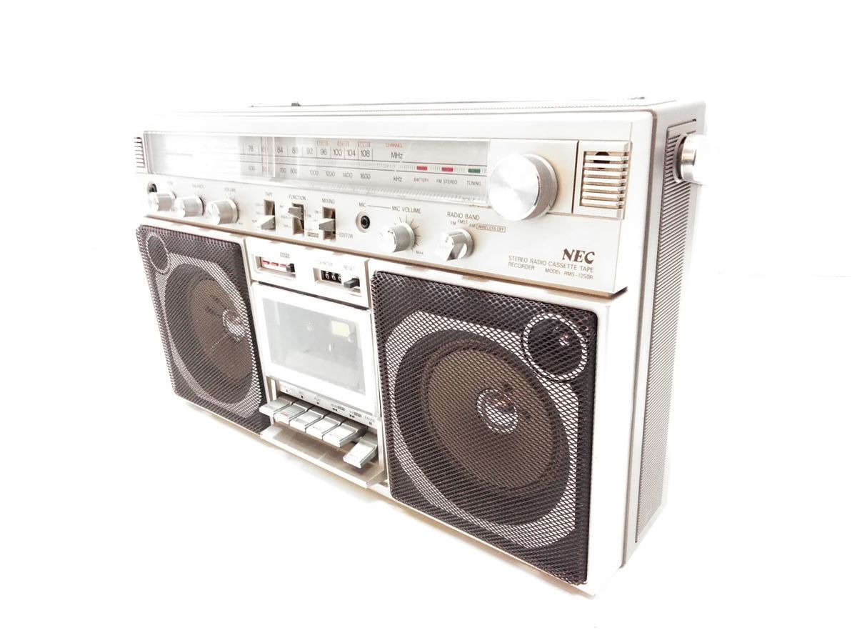 ジャンク NEC ステレオラジカセ RMS-1250R 昭和レトロ STEREO RADIO CASSETTE RECORDER 1220 ...