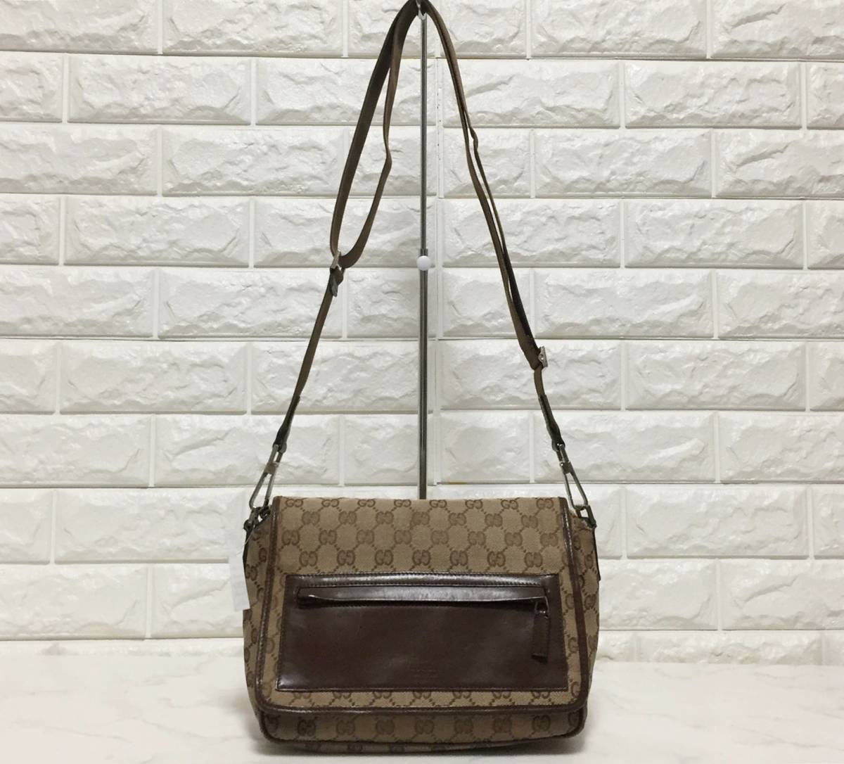 no11814 GUCCI グッチ イタリア製 28562 002122 レザー GGキャンバス 斜め掛けショルダー バッグ(かばん、バッグ ...