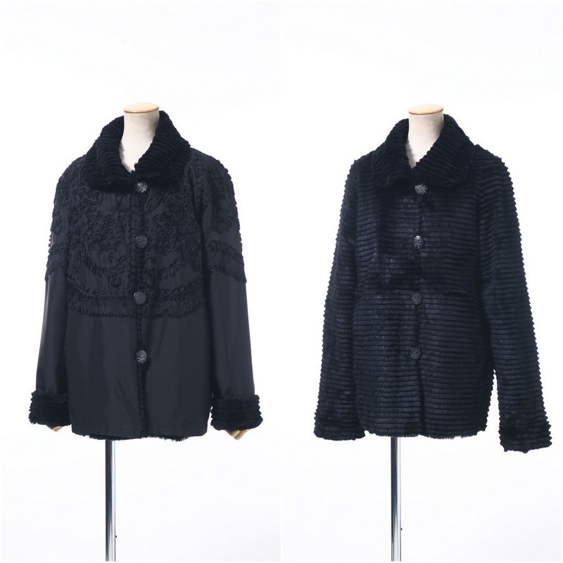GL0719 ALT MODER レディースF リバーシブル ラビットファー×シルク コード刺繍 ファーコート ファージャケット ショート ...