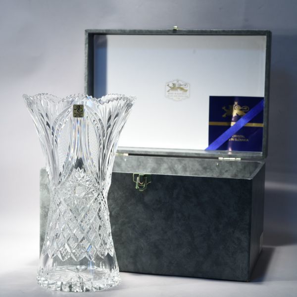 100円 aderia crystal 花瓶 J-3194 花びん アデリアクリスタル 花器 ガラス 花器 スロバキア 箱あり ＃80 ...