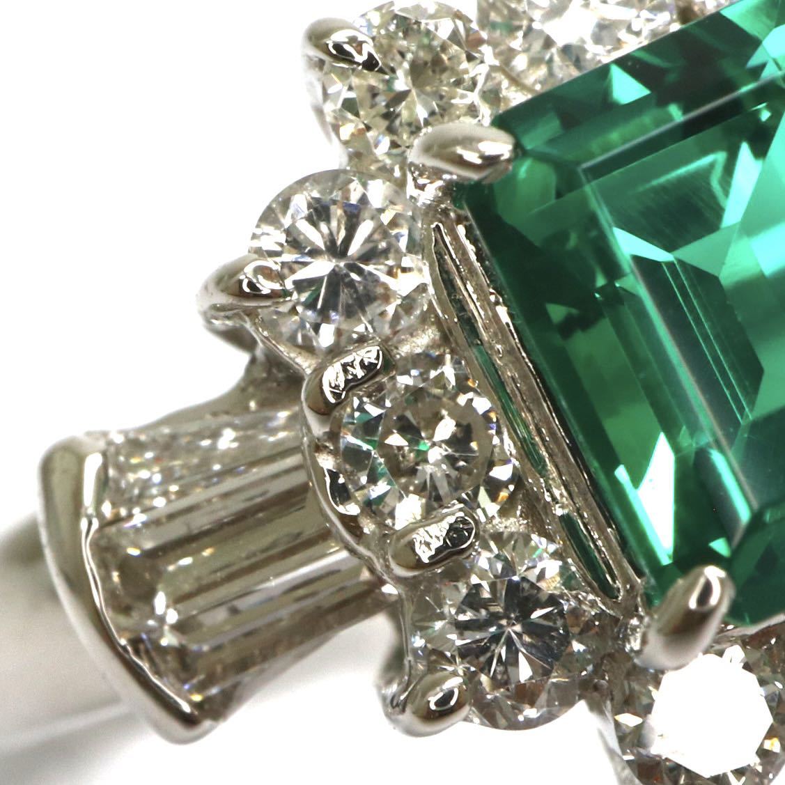 Crescent Vert クレサンベール Pt900 エメラルド/天然ダイヤモンドリング U 6.0g 13号 0.63ct 0.54ct emerald diamond ring 指輪 ...