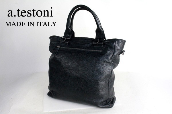 高級 イタリア製 a.testoni ア テストーニ レザー トートバッグ バック 鞄 メンズ レディース 黒 ビジネス 会社 通勤 アメカジ ...
