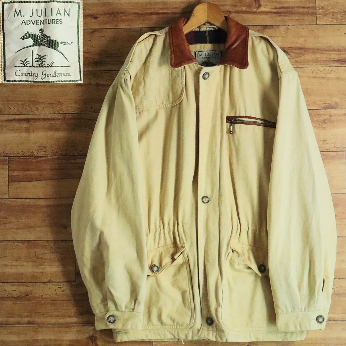 K6J/Y5.12-2 90s~ アメリカ古着 M. JULIAN ADVENTURES ハンティングジャケット ジャンパー 襟レザー メンズ ...