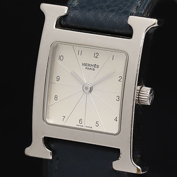 1円 箱付 稼動 良品 OKT エルメス Hウォッチ RS1.205 923767 QZ シルバー文字盤 レディース腕時計 KTR ...