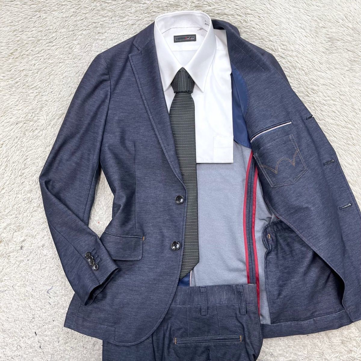 エドウィン こだわりの逸品 EDWIN スーツ セットアップ テーラードジャケット デニム風 ストレッチ ネイビー M位(Mサイズ)｜売買されたオークション情報、yahooの商品情報を ...