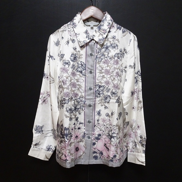 #anc ハネカ Haneka ナカハネインターナショナル シャツ ブラウス 38 白系 グレー ピンク シルク 花柄 レディース ...
