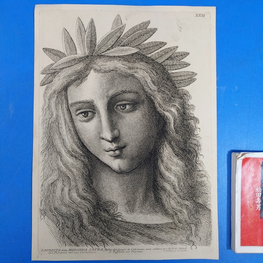 パオロ フィダンツァ銅版画 ラウラ 原画ラファエロ 1785 Lauretta detta Madonna Laura di Rafaelle ...