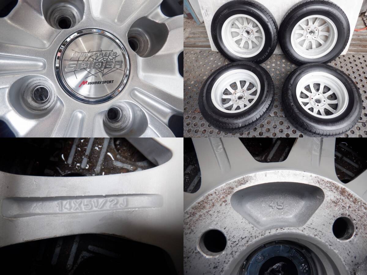 マナレイ EURO SPEED SPIDER 14x5.5J +45 PCD100-4穴 BS NEXTRY 185/70R14 溝5mm E12 ノート/60 30 6-3716 宅配不可 ...