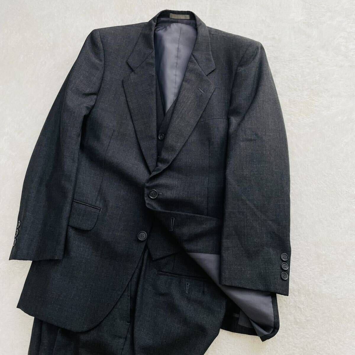 極 Pythonking スーツ スリーピース 2B 背抜き ウール混 裾ダブル 日本製 ビジネス セットアップ チャコールグレー A5 M ...