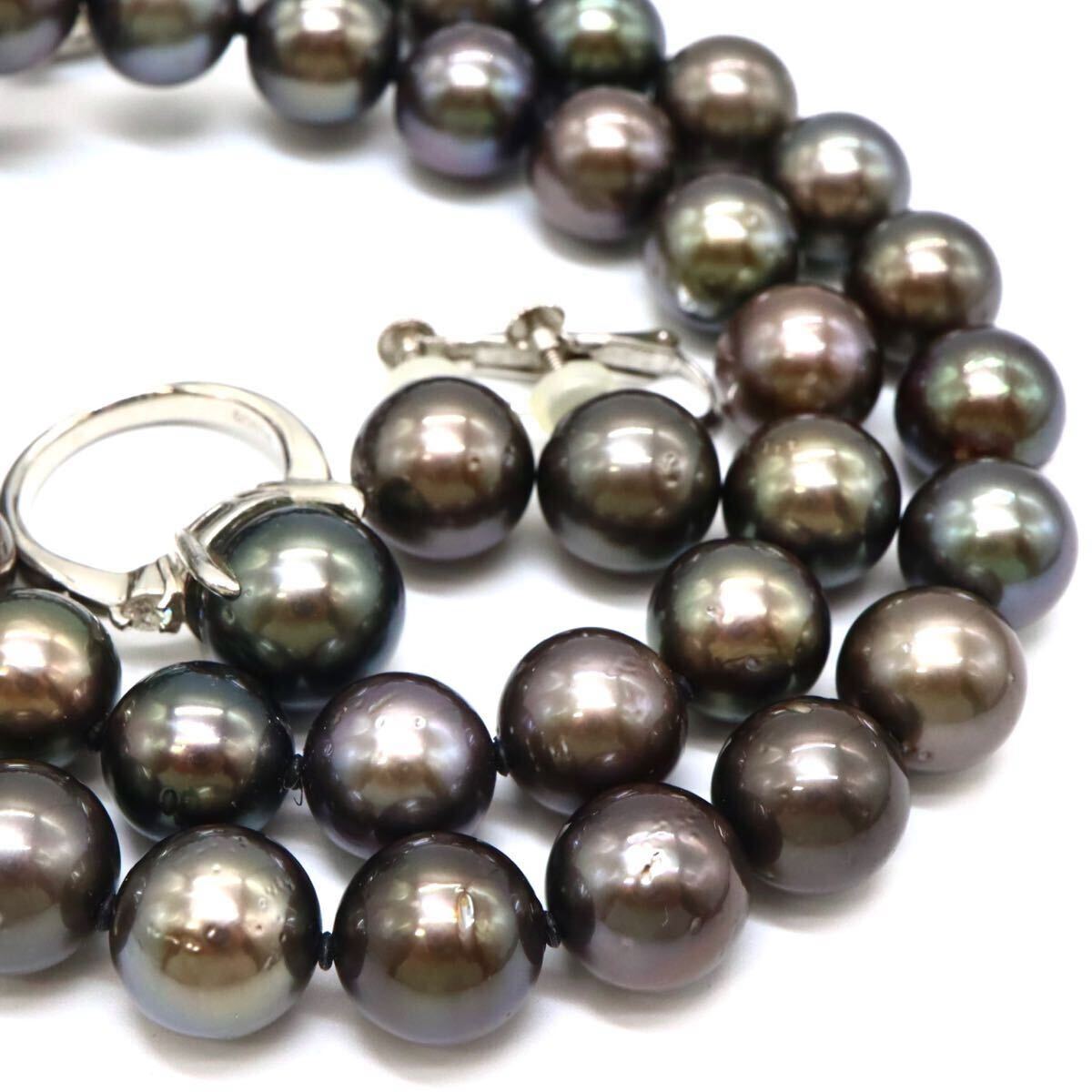 1円〜 良品 南洋黒蝶真珠ネックレス&Pt900リング&u K14WGイヤリング N 約77.9g 約43.0cm 約9.0-11.5mm珠 necklace jewelry FA0 ...