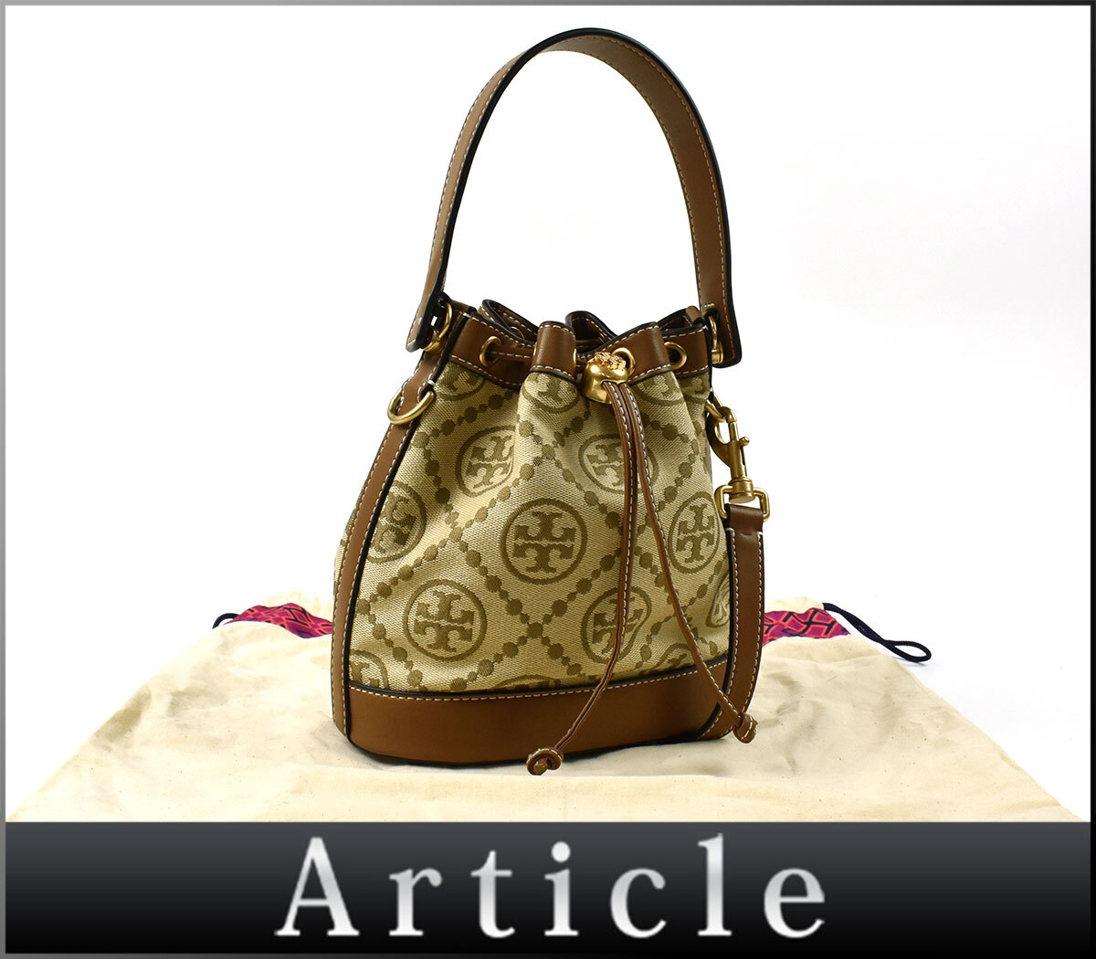 500654〇 TORY BURCH トリーバーチ Tモノグラム バケット 2WAY ショルダーバッグ キャンバス レザー 革 ベージュ ブラウン/ B(かばん、バッグ)｜売買された ...