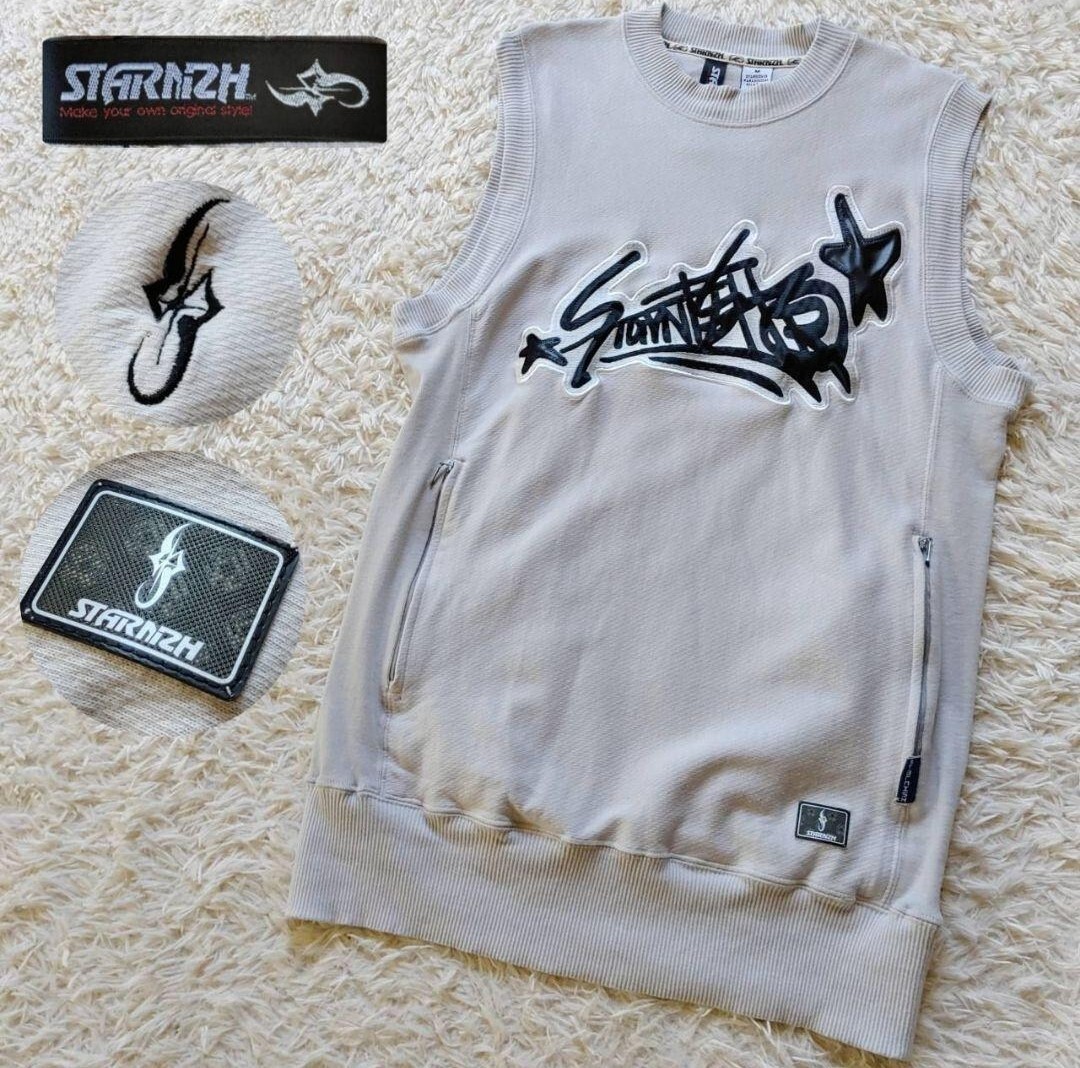 STARNISH 00s スターニッシュ センター刺繍ロゴ ノースリーブ タンクトップ ゲームシャツ B系 HIPHOP Y2K STUSSY ...