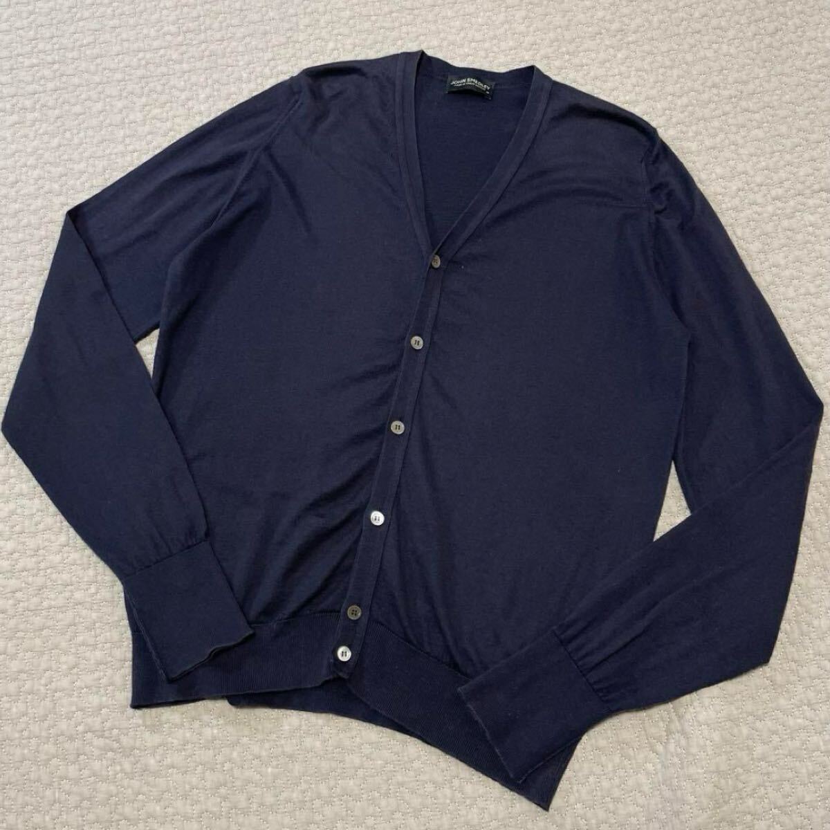 1円 極 JOHN SMEDLEY ジョンスメドレー カーディガン ニット シーアイランドコットン コットン Mサイズ ネイビー 14097 ...