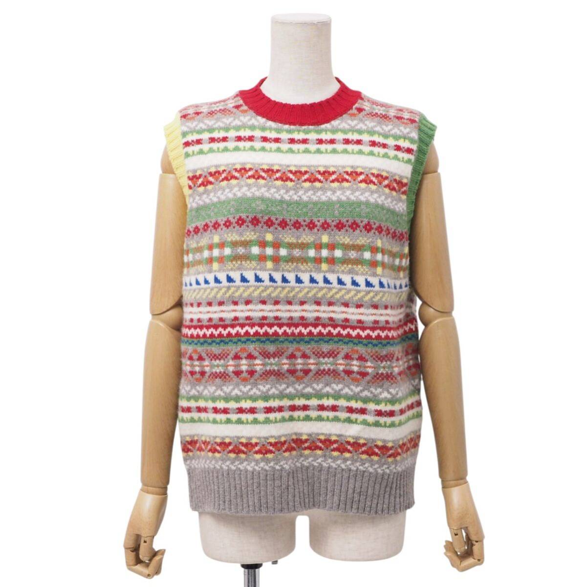 TJ3328 LAURENCE J. SMITH×BEAMS BOY ビームスボーイ フェアアイル柄 ニットベスト セーター プルオーバー ...