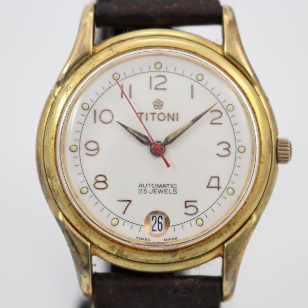 TITONI チトーニ メンズ25石自動巻 革ベルト 8369 質屋出品(3針＋カレンダー)｜売買されたオークション情報、yahooの商品情報をアーカイブ公開 - オークファン（aucfan.com）