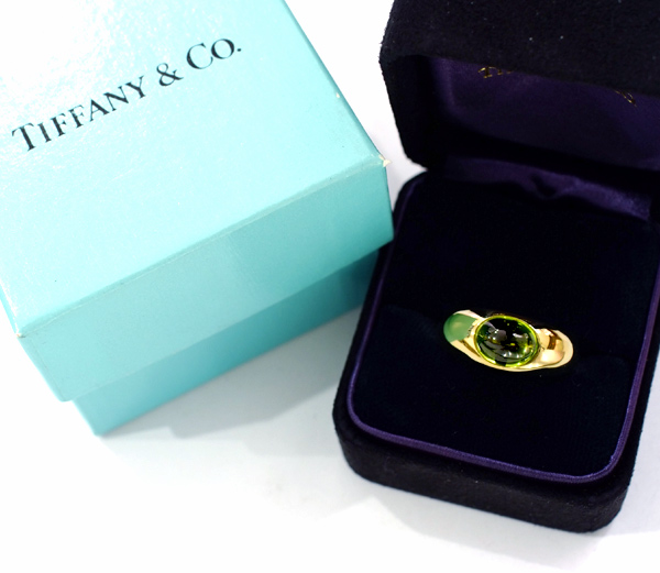 E0445 TIFFANY＆Co. ティファニー ペリドット 最高級18金無垢リング サイズ8.5 重さ7.8g 縦幅8.4mm(イエロー ...
