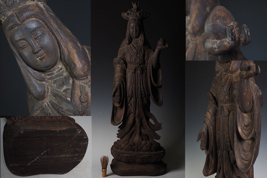 ae23_旧家初出 時代 木彫 観音菩薩立像 高さ95cm(仏像)｜売買されたオークション情報、yahooの商品情報をアーカイブ公開 ...