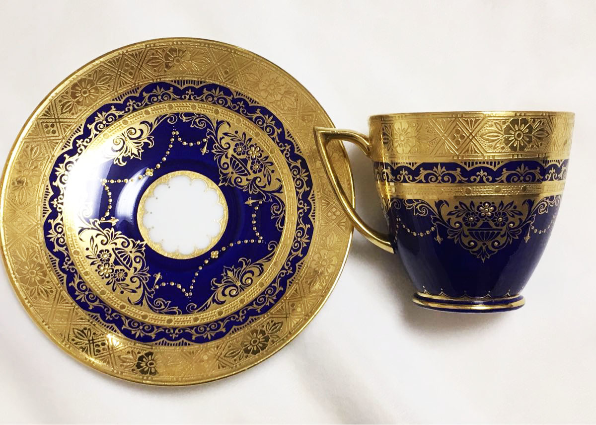 アンティーク 1929年製 ミントン Minton 金彩 デミタスカップ ソーサー セーブルブルー コバルト SEVRES ティーカップ ...