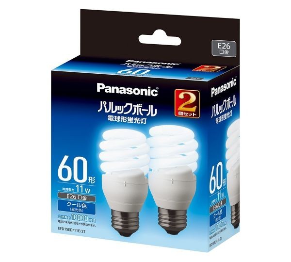 パナソニック 電球形蛍光灯 パルックボール 電球60W形相当 口金直径26mm クール色相当 2個入り EFD15ED11E2T(蛍光灯)｜売買されたオークション情報、yahooの商品情報を ...
