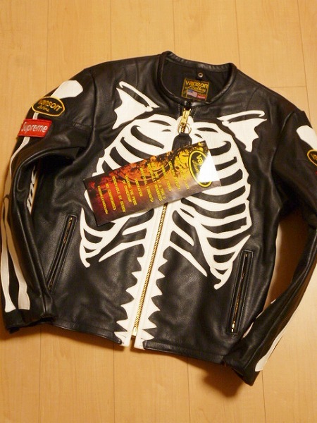 VANSON バンソン Supreme シュプリーム 17AW シングル ライダース ジャケット Leather Bones Jacket ...