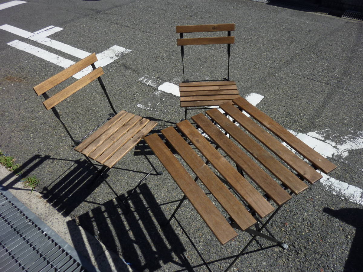 n598 イケア 屋外用 ガーデンテーブル セット ガーデンチェア テーブル1卓＋チェア2客 お庭/ベランダ/屋上/テラス 直接取引可(ガーデンファニチャー)｜売買されたオークション情報 ...