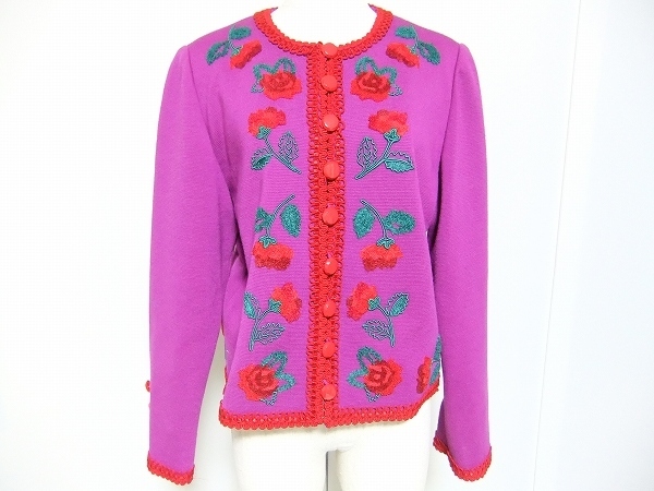 #wnc イヴ サンローラン YVES SAINT LAURENT YSL ジャケット ニット カーディガン M 紫 花柄 刺繍 レディース ...
