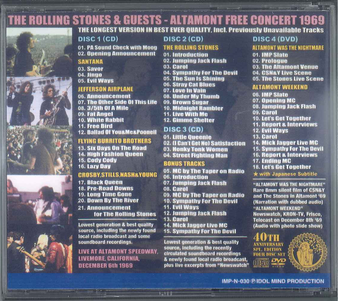 THE ROLLING STONES：ALTAMONT FREE CONCERT 1969 IMP 40TH ANNIVERSARY ...