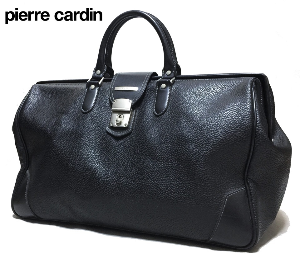 pierre cardin ピエールカルダン ACE社製 鍵付き フェイクレザー ボストンバッグ ドクターバッグ 旅行鞄 ビジネス 黒 ...