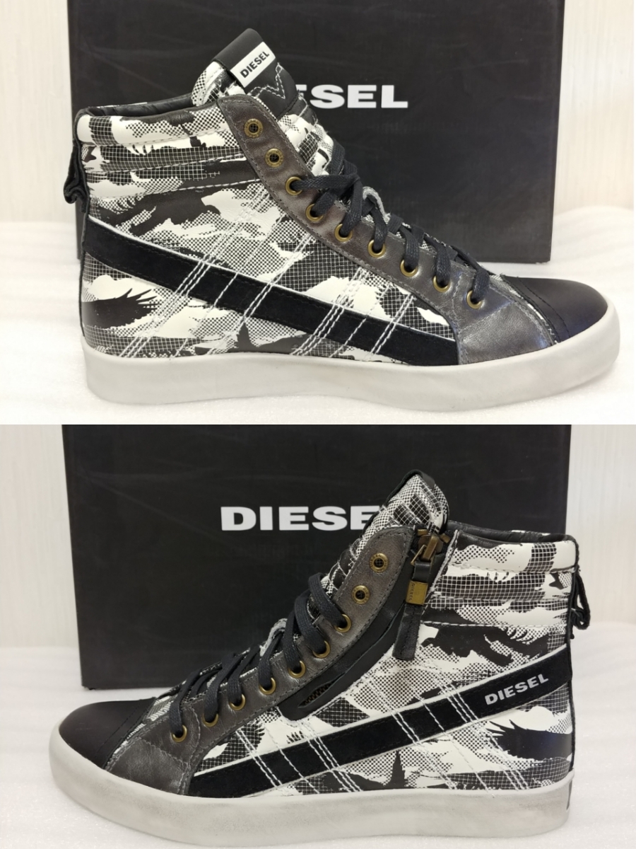 DIESEL ディーゼル レザー スニーカー42 JP27 27.5cm D-STRING PLUS ホワイト×ブラック 最低落札なし 正規品 ...