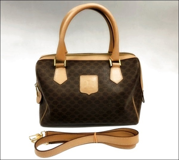 17 84-267537-06 Y CELINE セリーヌ M16 1 ミニボストン バッグ マカダム柄 レザー ブラウン系 レディース 鹿 ...