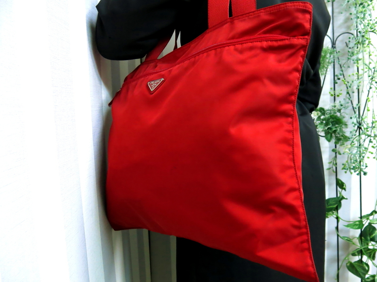 PRADA プラダ ポコノ ナイロン トート バッグ 赤 レッド イタリア製 肩掛け A3 収納 書類 かばん 軽量 Js12367(トートバッグ)｜売買されたオークション情報、yahooの ...