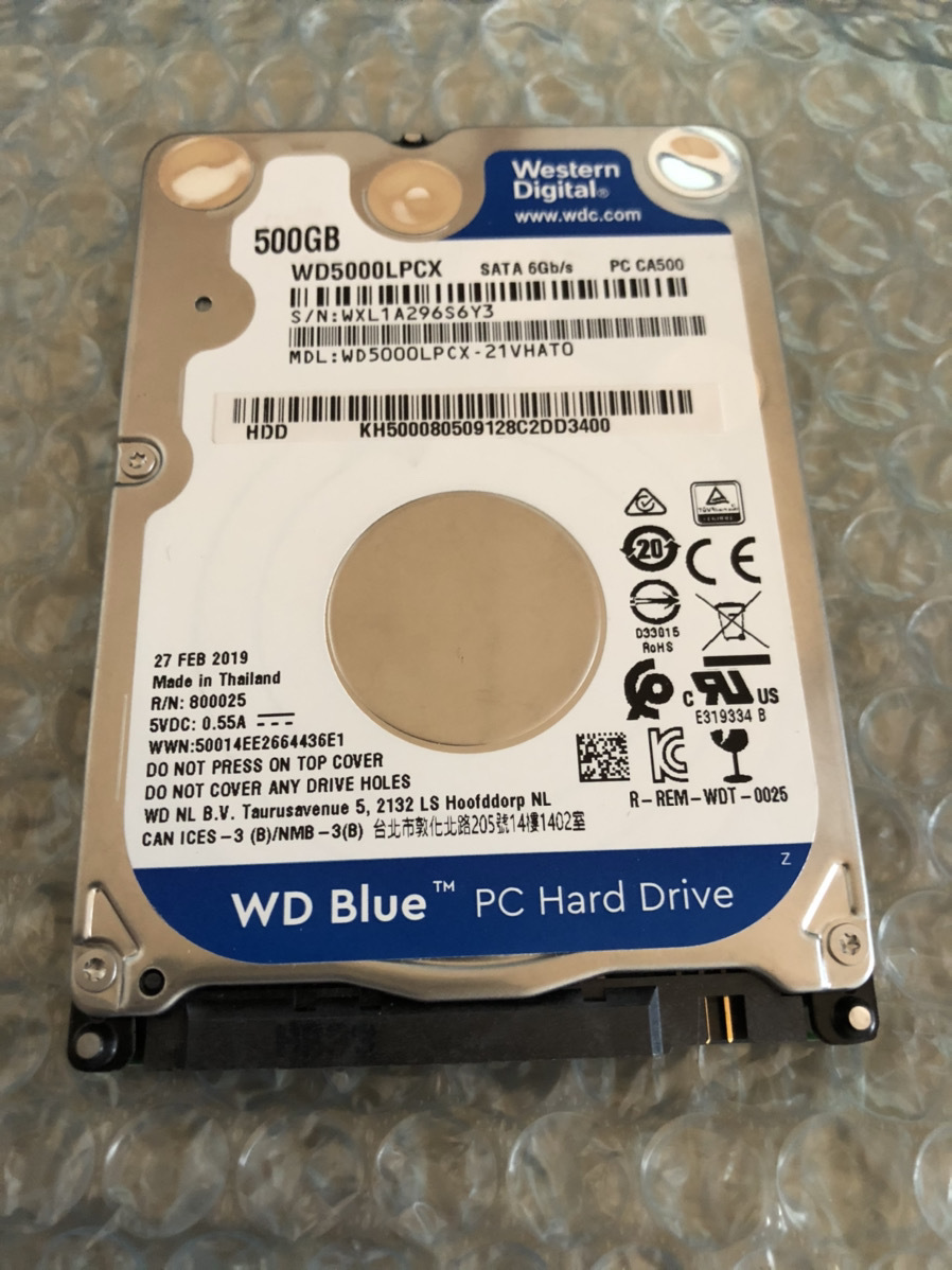 2.5インチ7mm厚 HDD 500GB Western Digital WD Blue WD5000LPCX SATA 使用時間10時間以内 ...