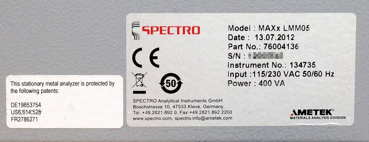 個体金属分析用発光分光分析装置 SPECTROMAXx / MAXx LMM05 / SPECTRO / ジャンク 現状渡し 業者様向け J ...