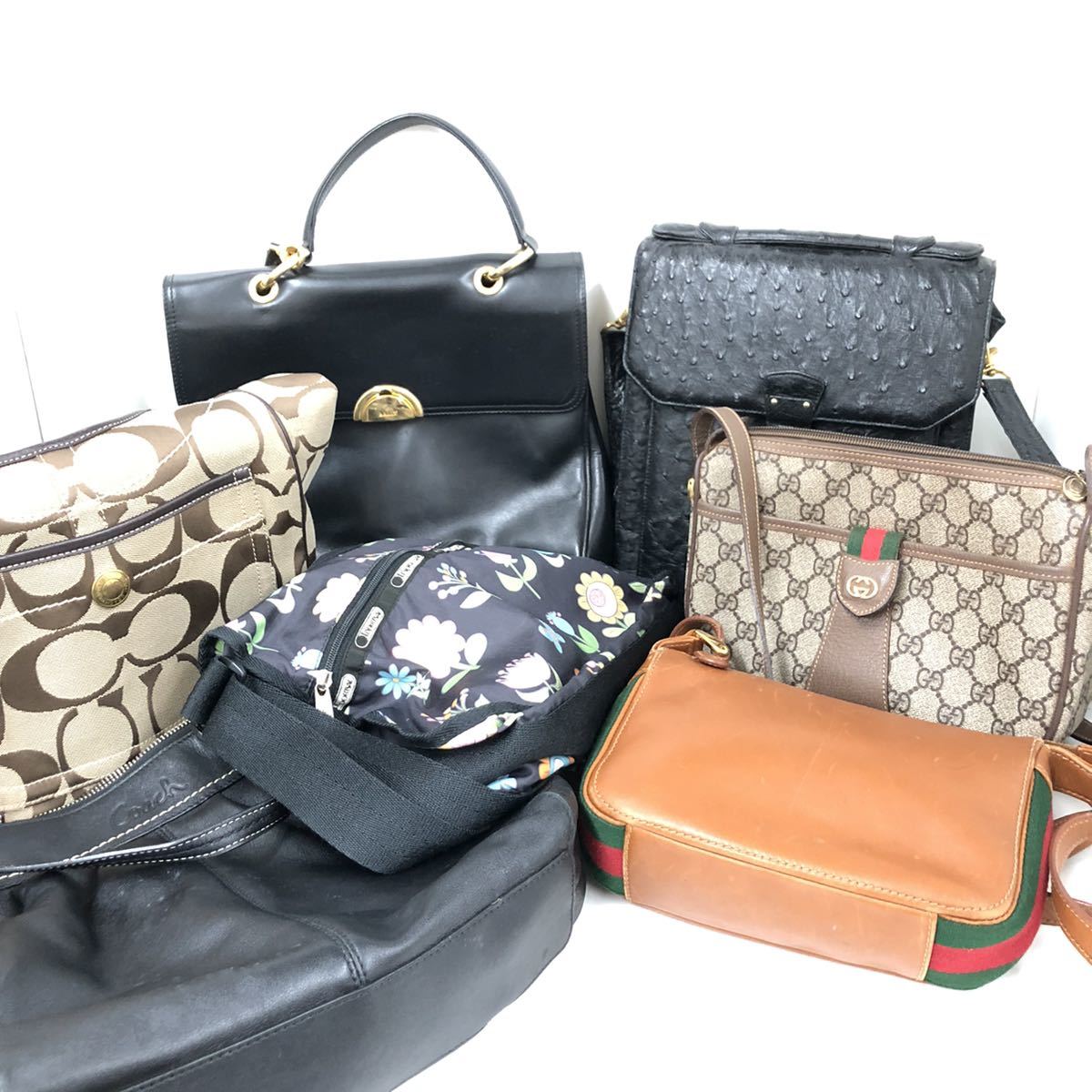 ①ブランドバッグまとめて Barry GUCCI coach バリー グッチ コーチ レスポ オーストリッチ ショルダー レザー キャンバス ...