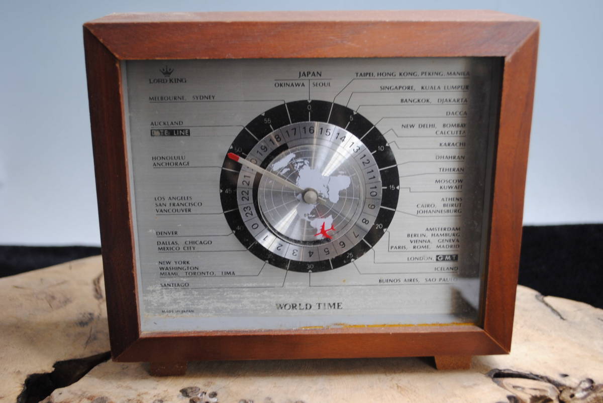 し542 レトロ 日東精密時計 TRIO HAMCLOCK WORLD TIME NS-1 インテリア 置時計 ウッドフレーム 木製枠(一般 ...
