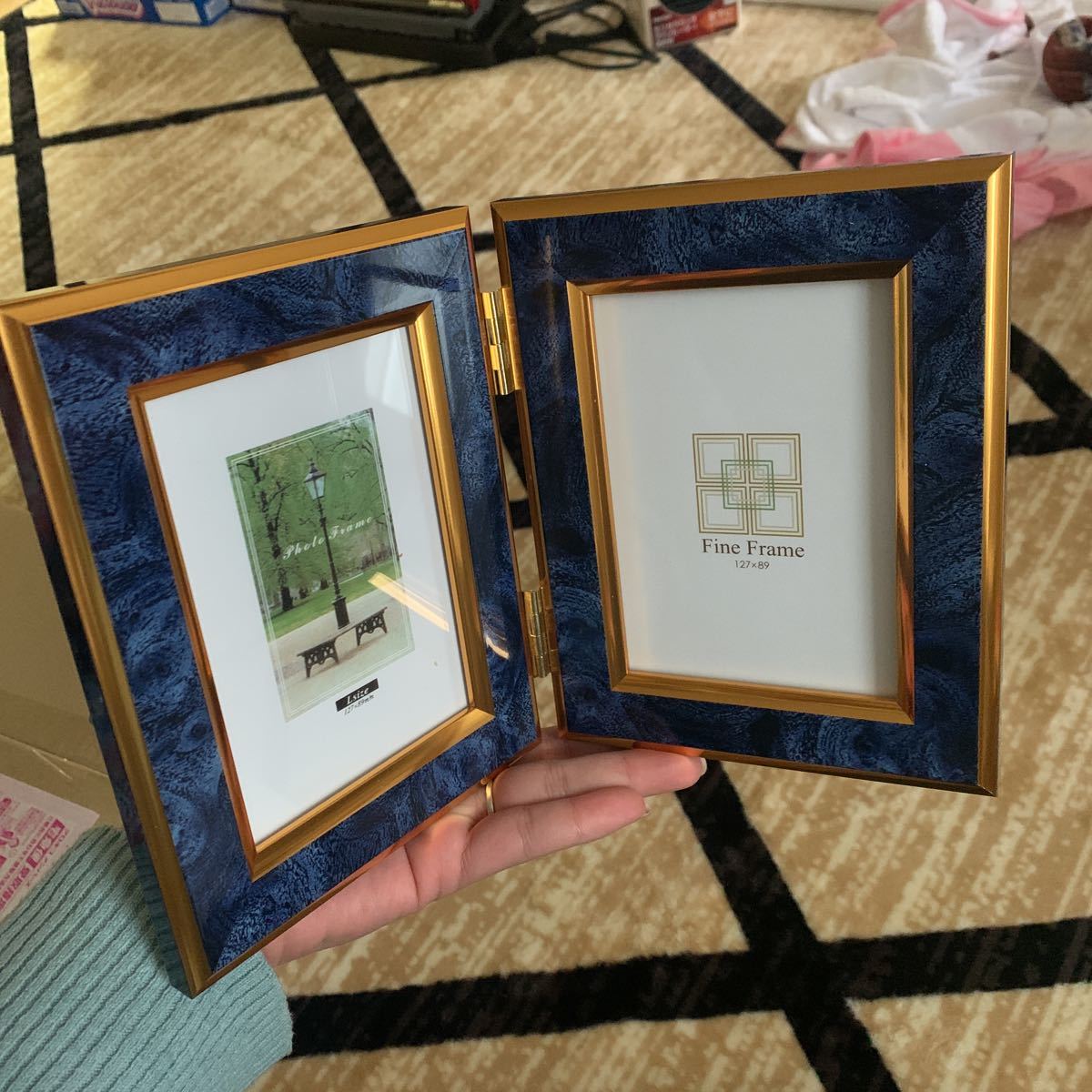 大理石風 ブルー 青 マーブル 樹脂製フォトフレーム フ-TP-151-B 2面タイプ L判タテ＋L判タテ Nakabayashi ナカバヤシ インテリア 写真立て(アクリル、樹脂フレーム ...