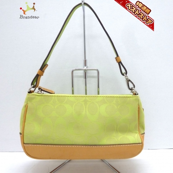 コーチ COACH 6094 シグネチャーデミポーチ ジャガード×レザー ライトグリーン×ブラウン バッグ(ハンドバッグ)｜売買された ...
