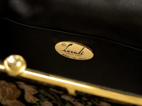 GH8351 イタリア製 レウロカティ Leu Locati vintage プチポワン フラワー刺繍 がま口 チェーンバッグ/ハンドバッグ ...