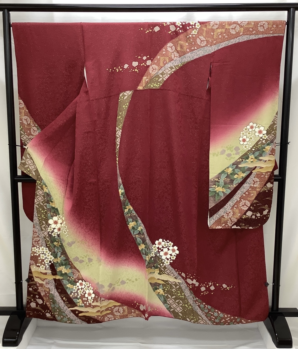 きものcocon 振袖 身丈160/裄68/正絹/赤紫系/金駒刺繍/ラメ入り/成人式/卒業式/結婚式/ゆったりサイズ 6-25-3K-1237-q(振袖)｜売買されたオークション情報 ...
