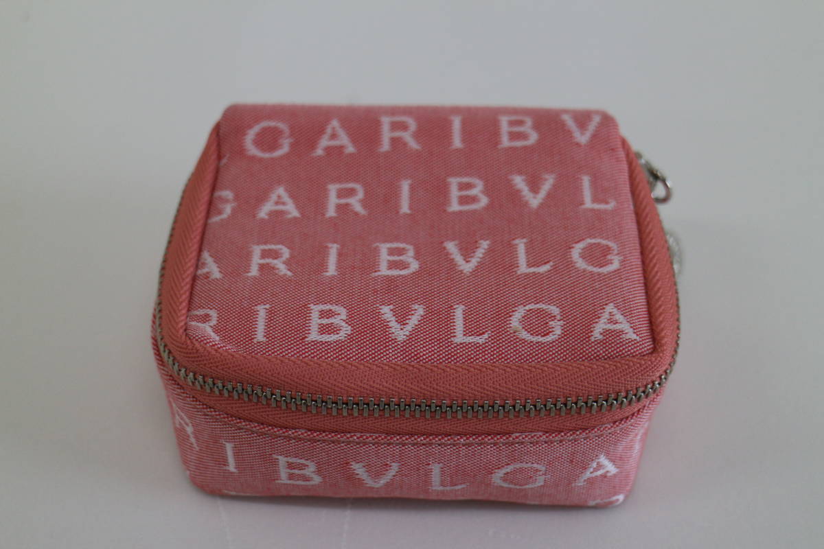 BVLGARI ブルガリ ロゴマニア ポーチ 鏡付き コスメポーチ 化粧ポーチ メイクポーチ 小物入 ケース ジャガード LIEBEA ピンク ...