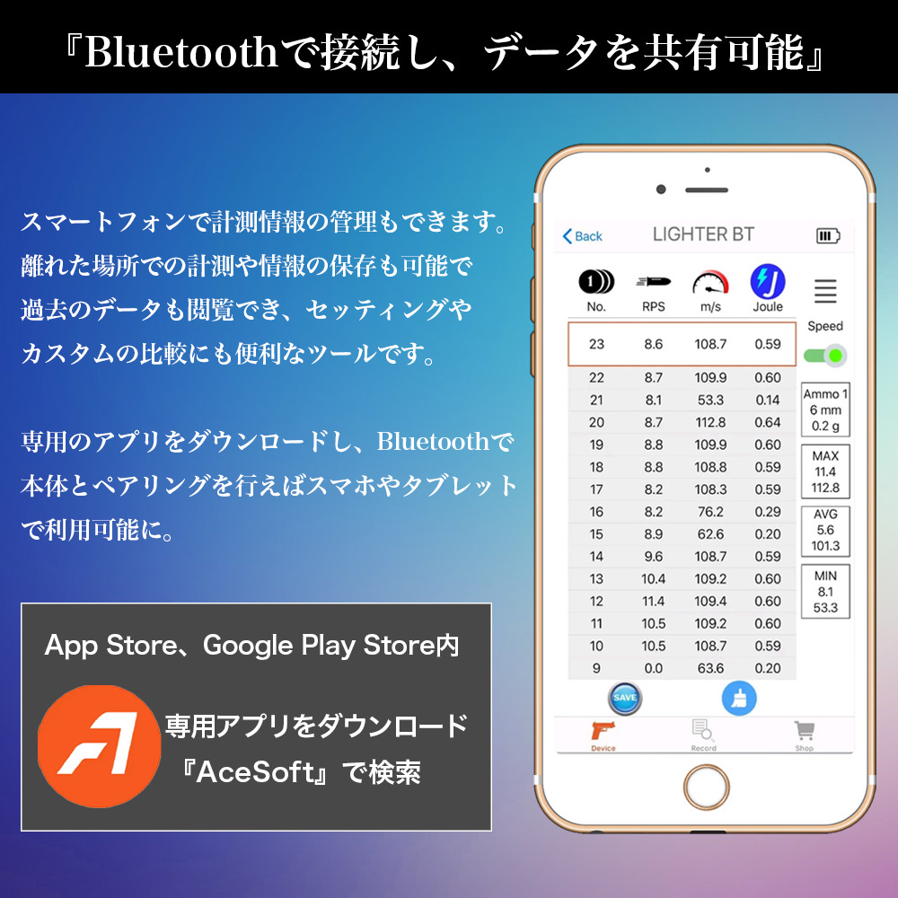 Acetech AC6000 BT Chronograph 弾速計 初速計 ブルートゥース Bluetooth対応 エーステック サイクル測定可能 三脚f付属 USB 測定器(その他)｜売買さ ...