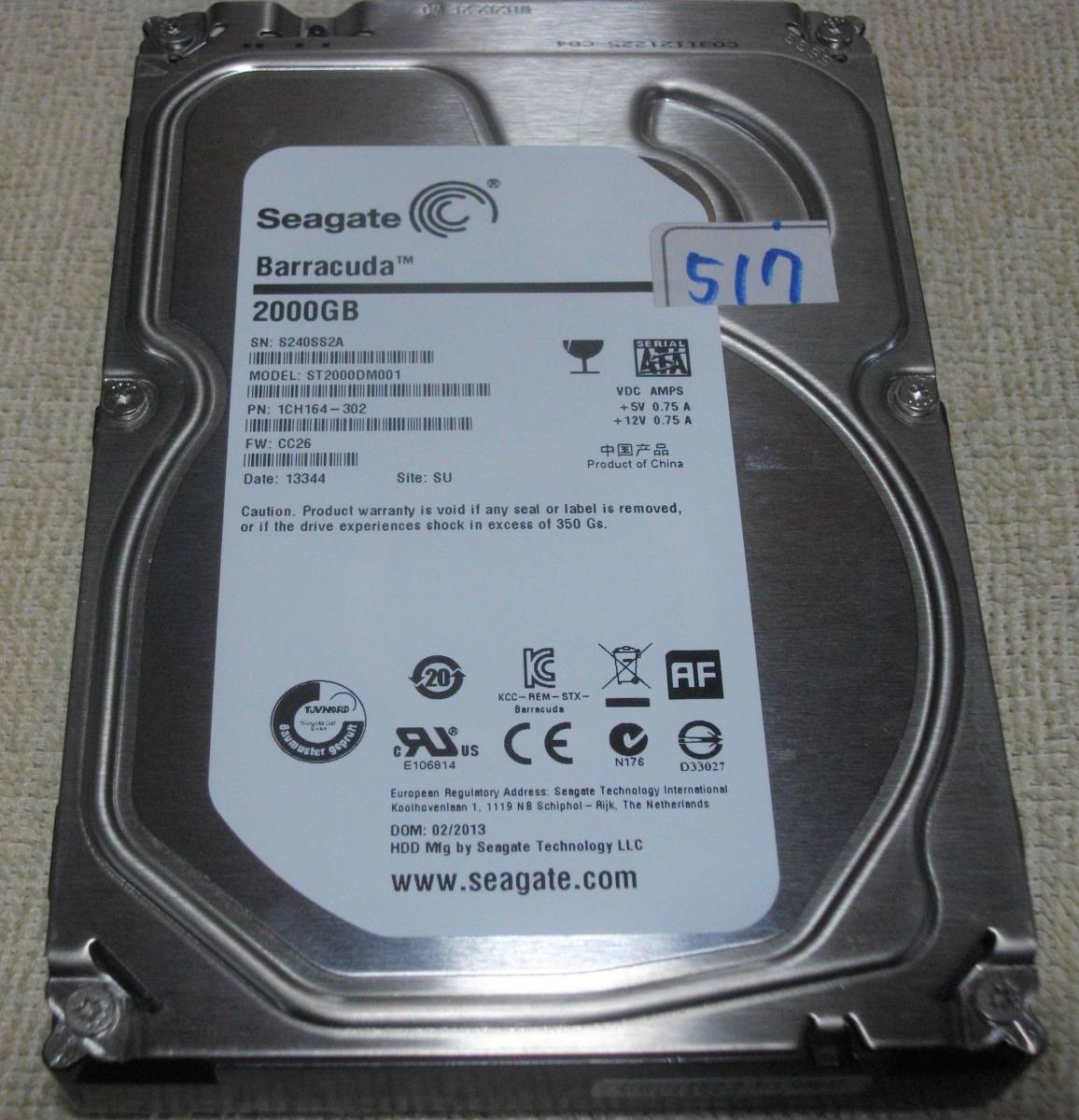 516 Seagate ST2000DM001 2.0TB SATA 3.5インチHDD｜コンピュータ