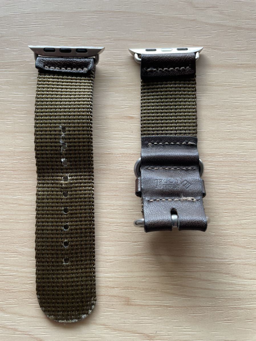 Apple Watch バンド レザー 本革 ナイロン ベルト NATO アップルウォッチ series5/4/3/2/1 対応 /atelierCODEL オリーブ 42mm/44mm ...