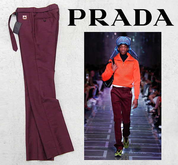 ランウェイ着 19SS プラダ PRADA ラバーワッペン付き 極上キッドモヘア ベルト付き スラックス/トラウザーパンツ バーガンディ色/50(ボトムス)｜売買されたオークション情報 ...