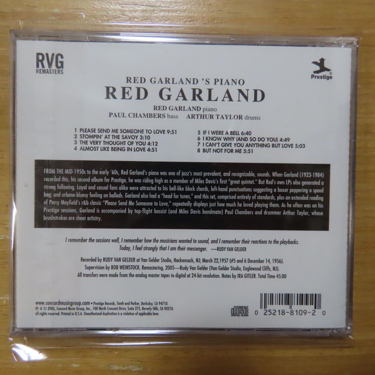 025218810920; 24bit/CD/RVGリマスター レッド ガーランド / RED GARLAMD'S PIANO PRCD ...